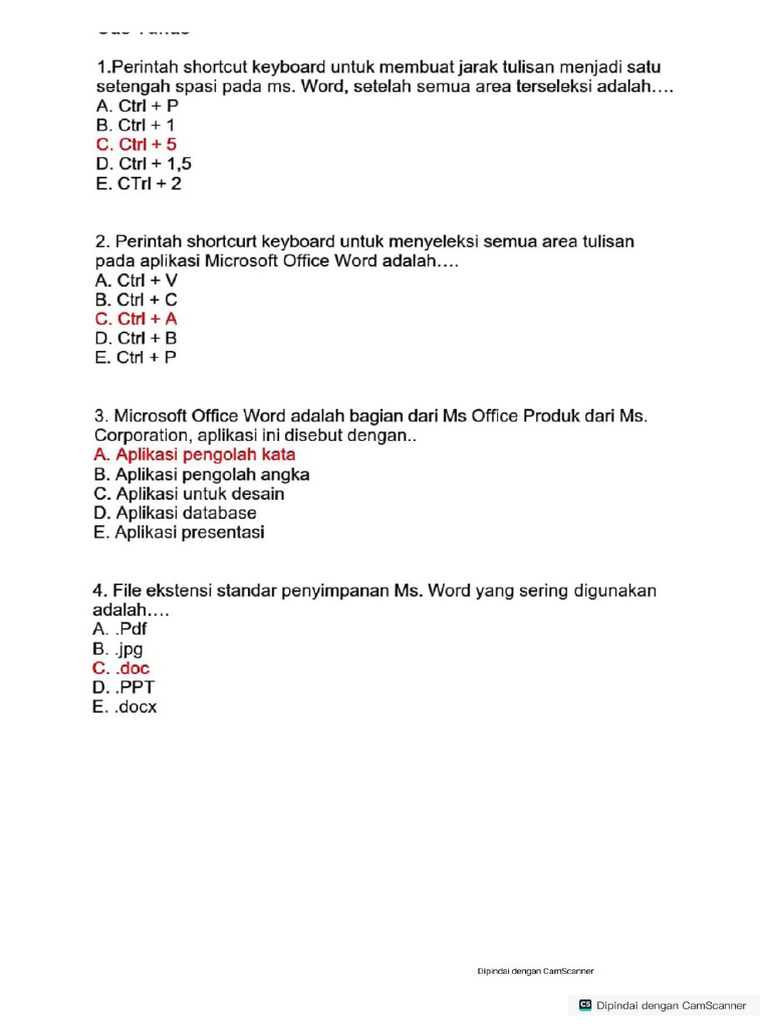 Tes Pengetahuan Ms Office Excel, Word & Power Point | PDF