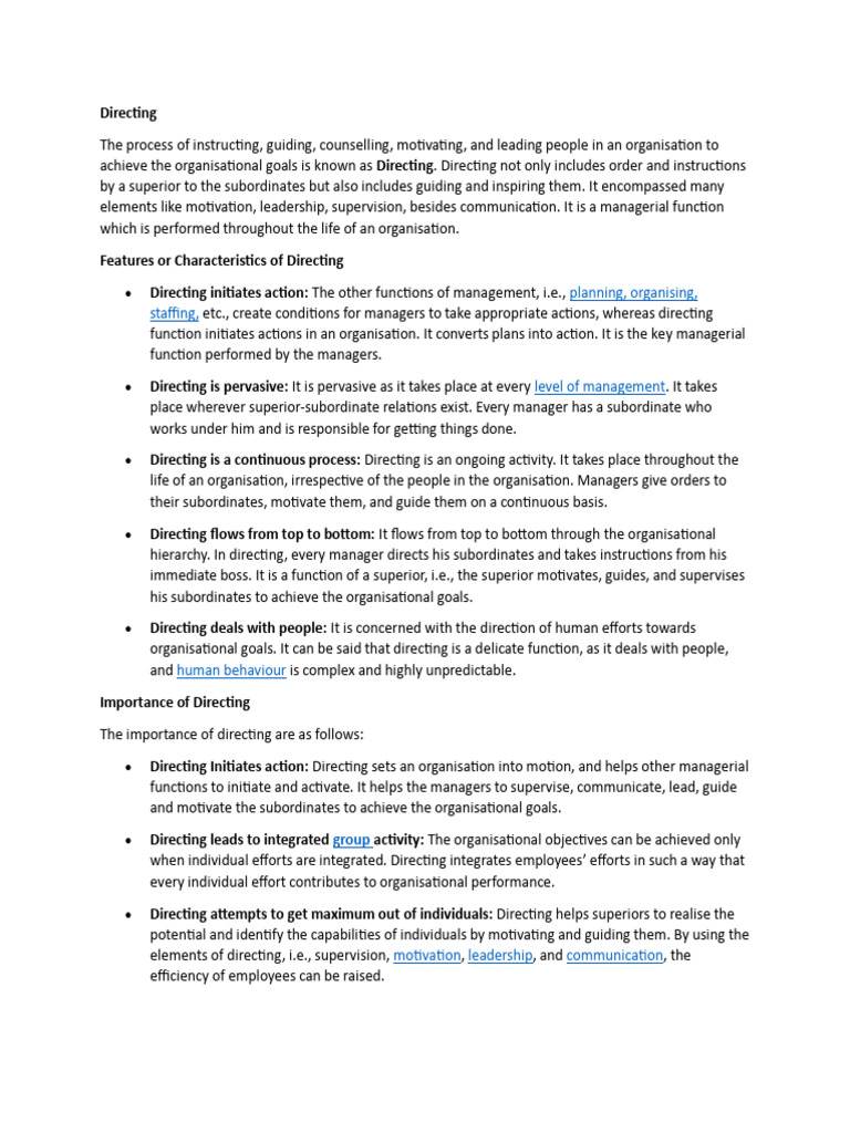 MGT. Directing & Leadership Handout | PDF | Leadership | Motivational