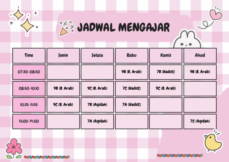 Jadwal Pelajaran 9B dan 7A | PDF