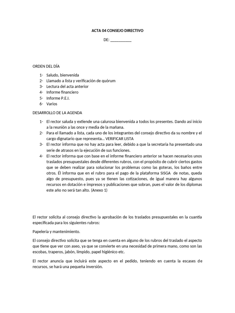 Acta 04 Consejo Directivo 2022 | PDF