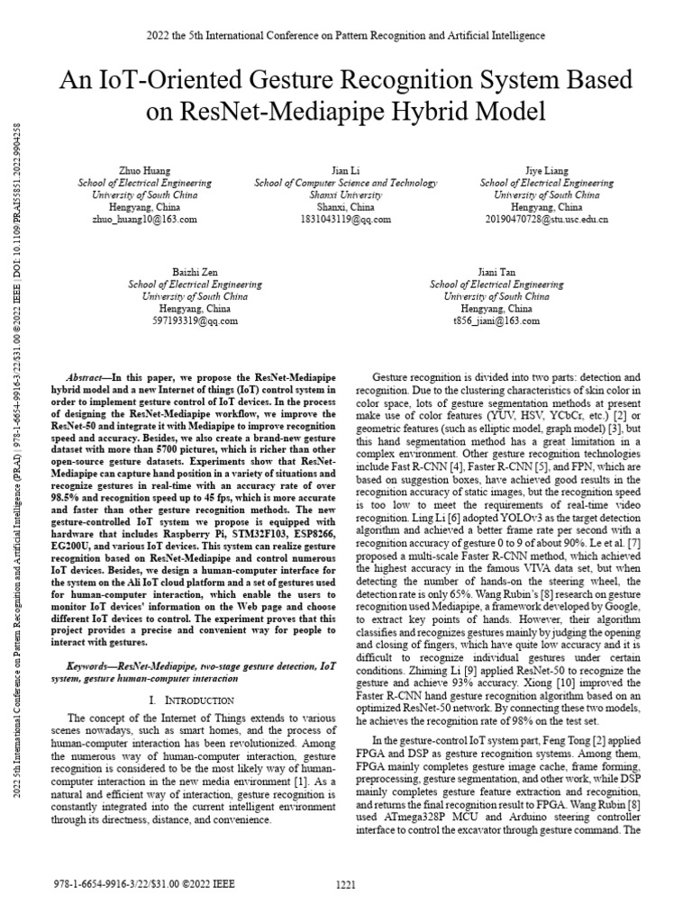An IoT-Oriented Gesture Recognition System Based On ResNet-Mediapipe Hybrid Model | PDF ...