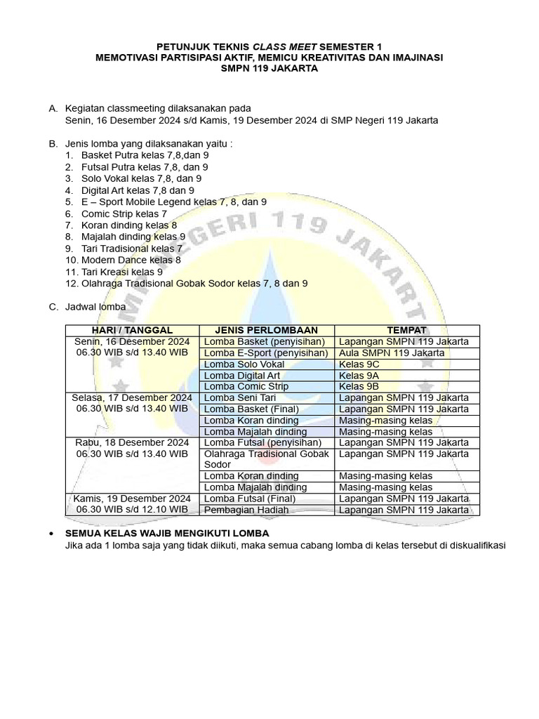 Juknis Kegiatan Clasmet Ganjil 2425 | PDF