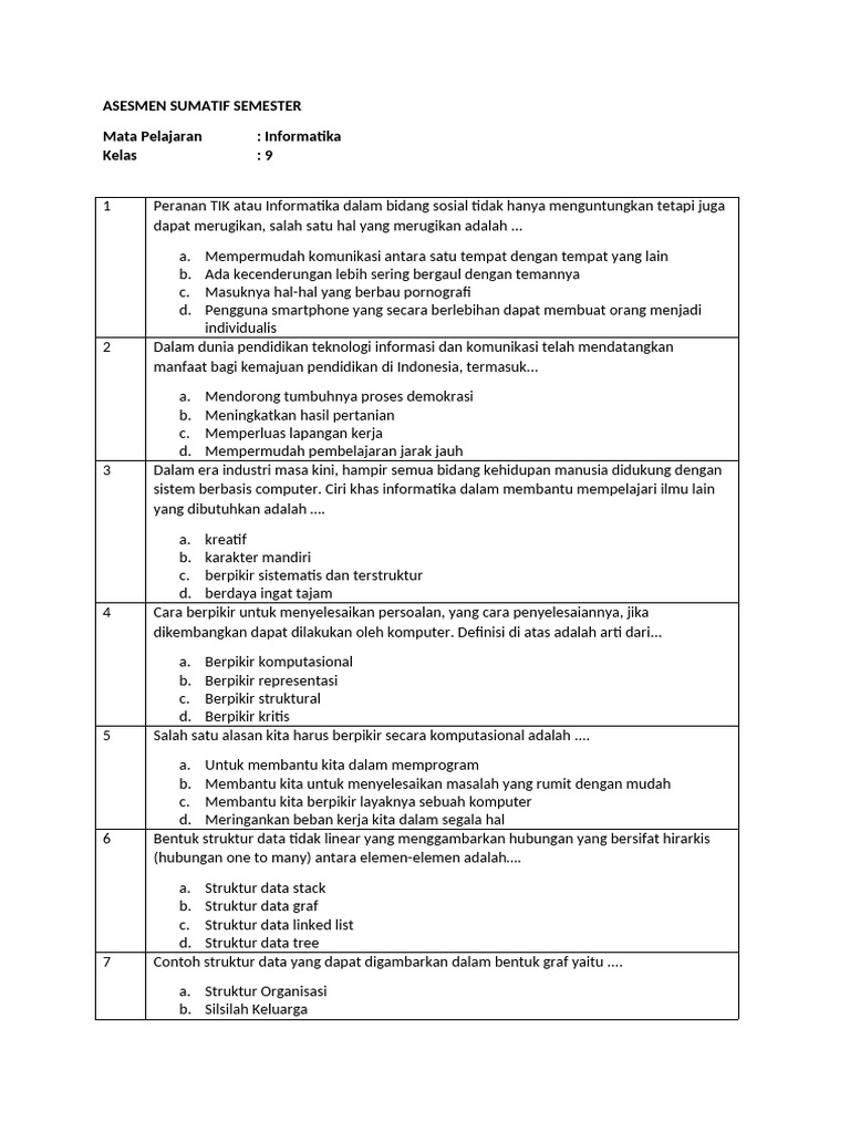 UJIAN KOMPETENSI KLS 9 | PDF