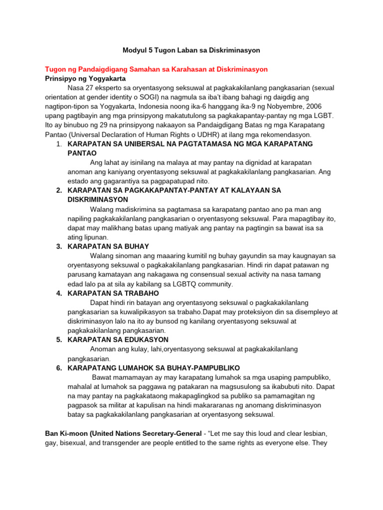 Modyul 5 Tugon Laban Sa Diskriminasyon | PDF