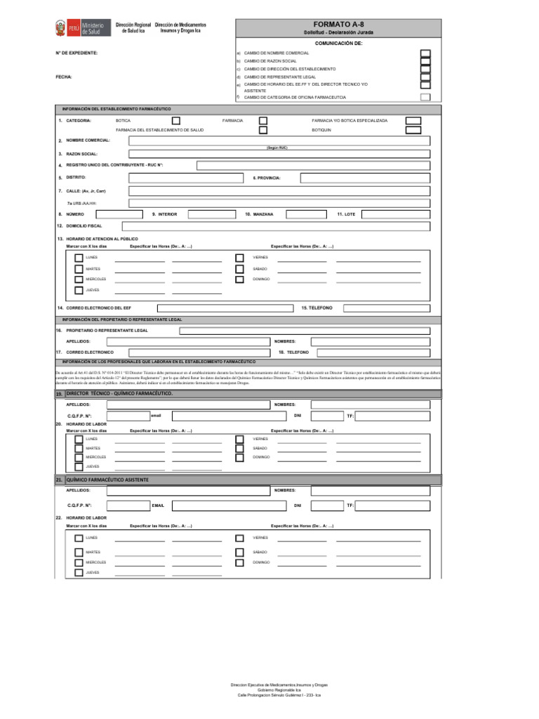 Formato A-8. Cambio de La Informacion Declarada | PDF | Farmacia ...