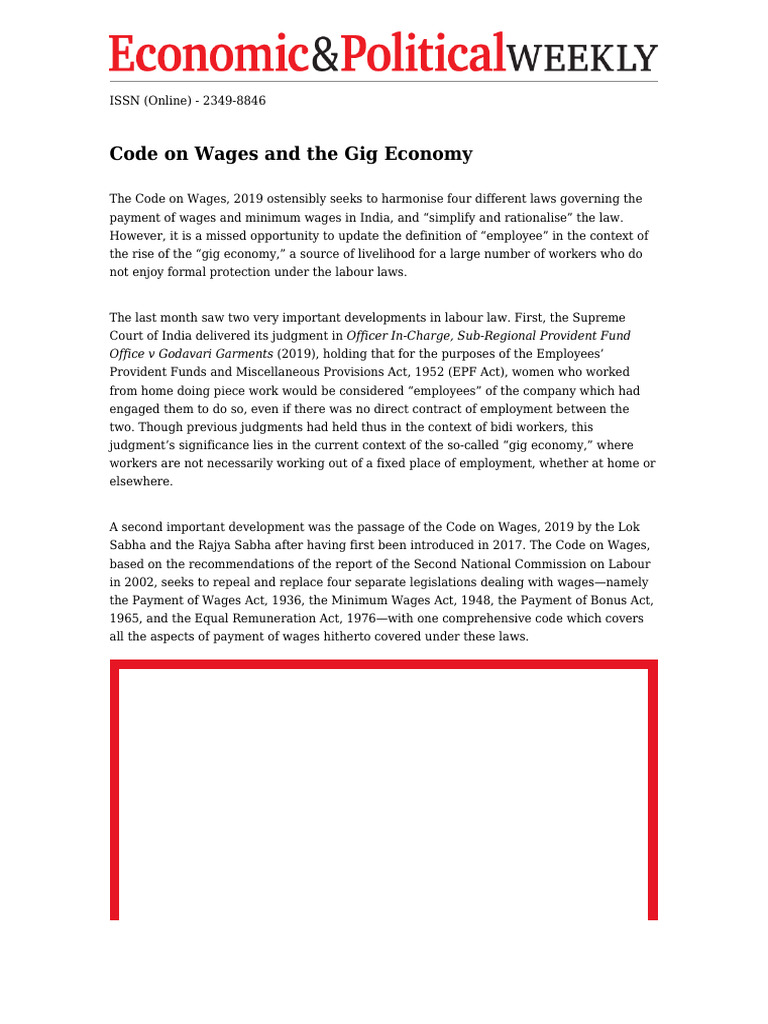 Code on Wages and Gig Economy Insights | PDF