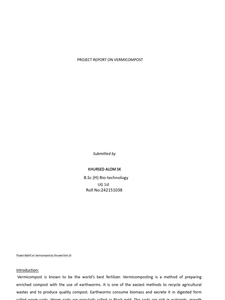 Project Report On Vermicomposting | PDF | Compost | Manure