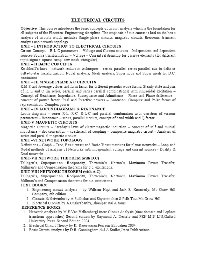 Electrical Circuits Syllabus | Network Analysis (Electrical Circuits ...