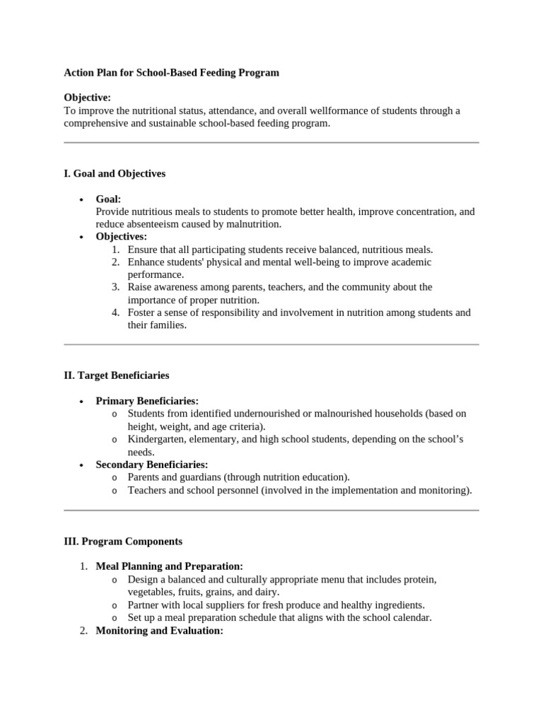 Action Plan for SBFP | PDF | Malnutrition | Nutrition