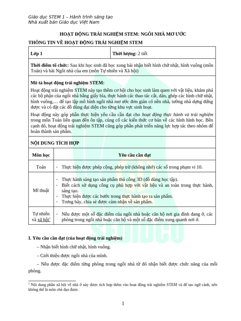 KHBD STEM 1 - Ngôi Nhà Mơ Ư C | PDF