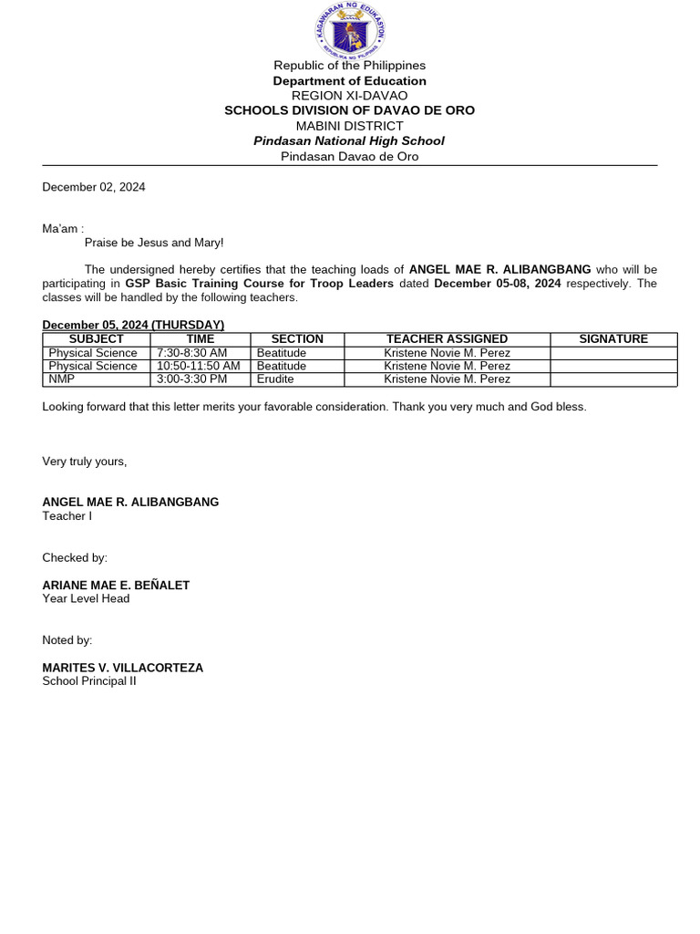 Teaching Load Certification for GSP Training | PDF