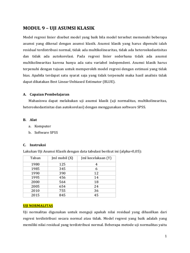 Modul 09 - Uji Asumsi Klasik | PDF