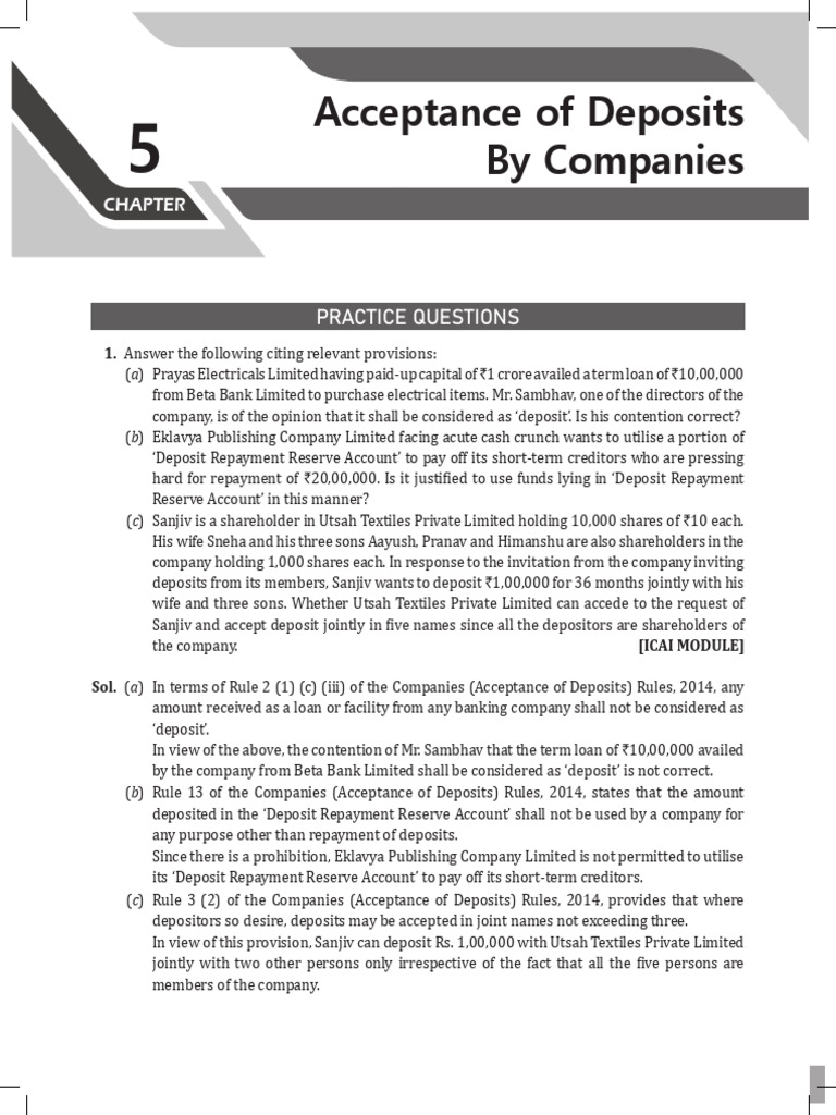 Chapter 5 - Acceptance of Deposits by Companies | PDF | Loans | Banks