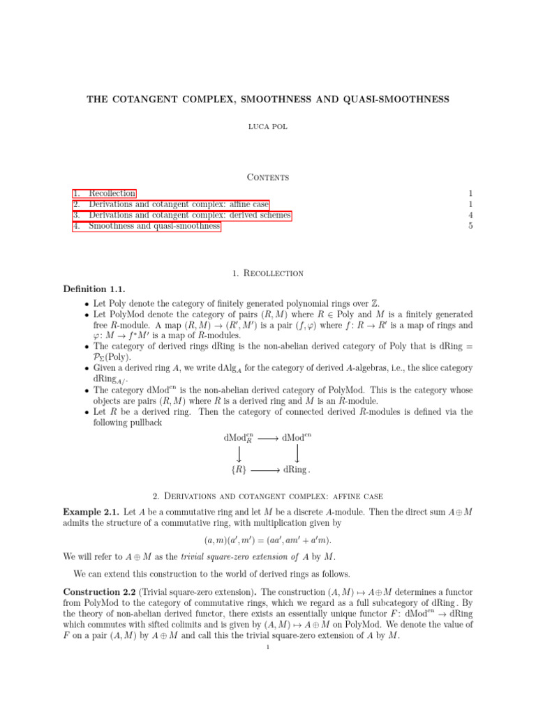 Cotangent and Quasismooth | PDF | Ring (Mathematics) | Abstract Algebra