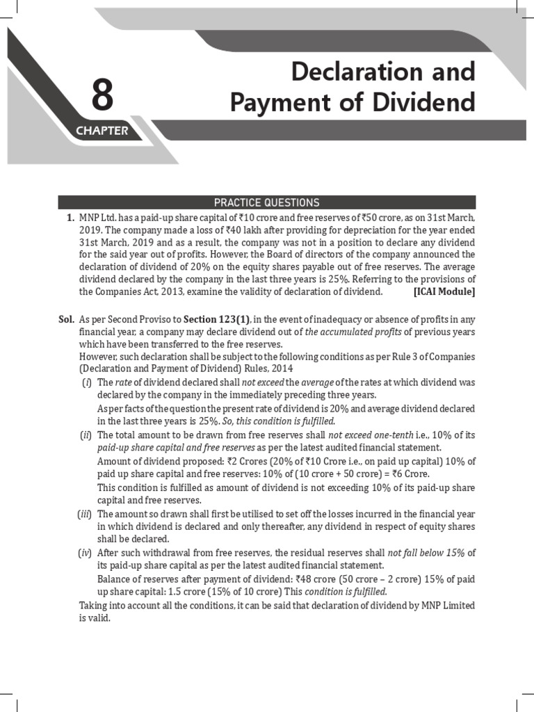 Validity of Dividend Declarations Under Act | PDF | Dividend | Equity ...