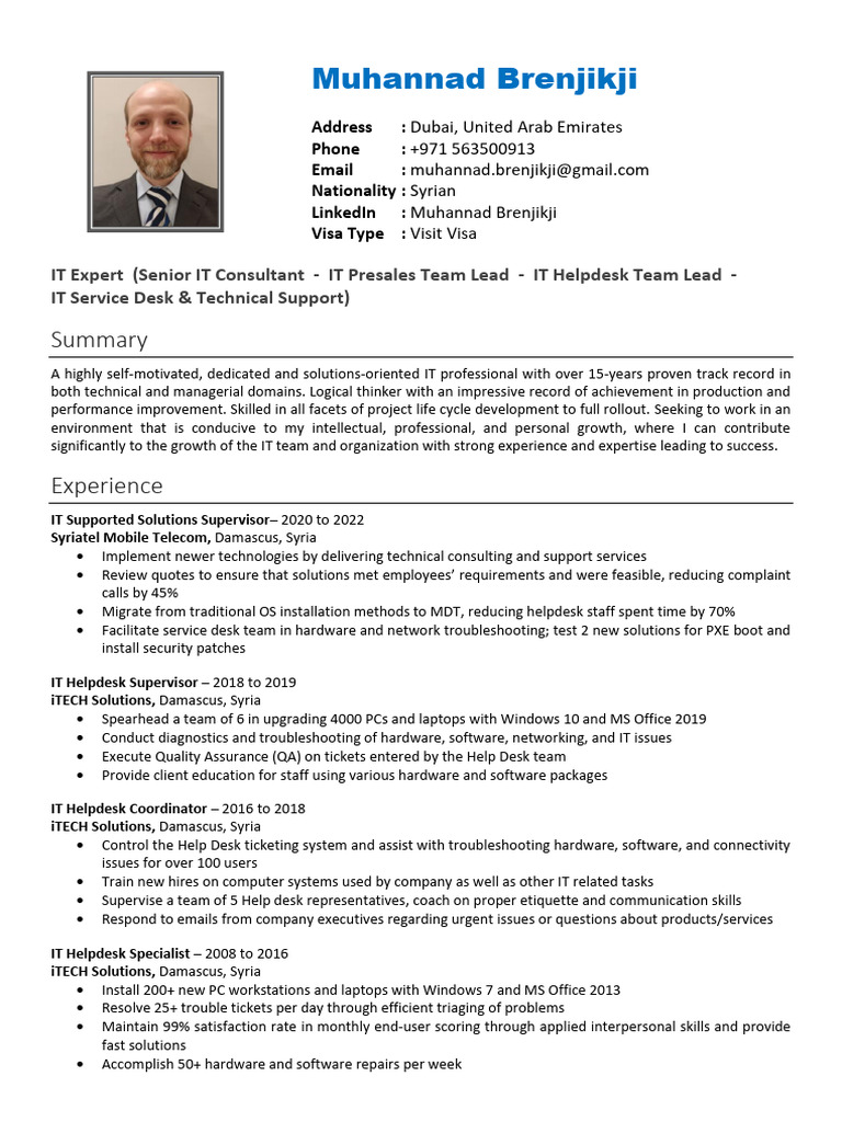 CV - IT Presales & IT Helpdesk | PDF | Microsoft Windows | Computer Network