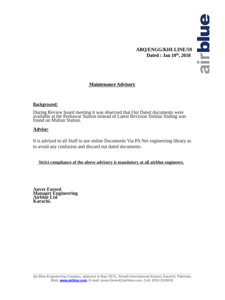 Maintenance Advisory 59 | PDF