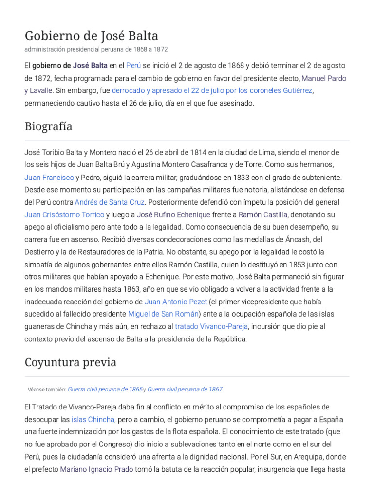 Gobierno de José Balta - Wikipedia, La Enciclopedia Libre | PDF | Perú