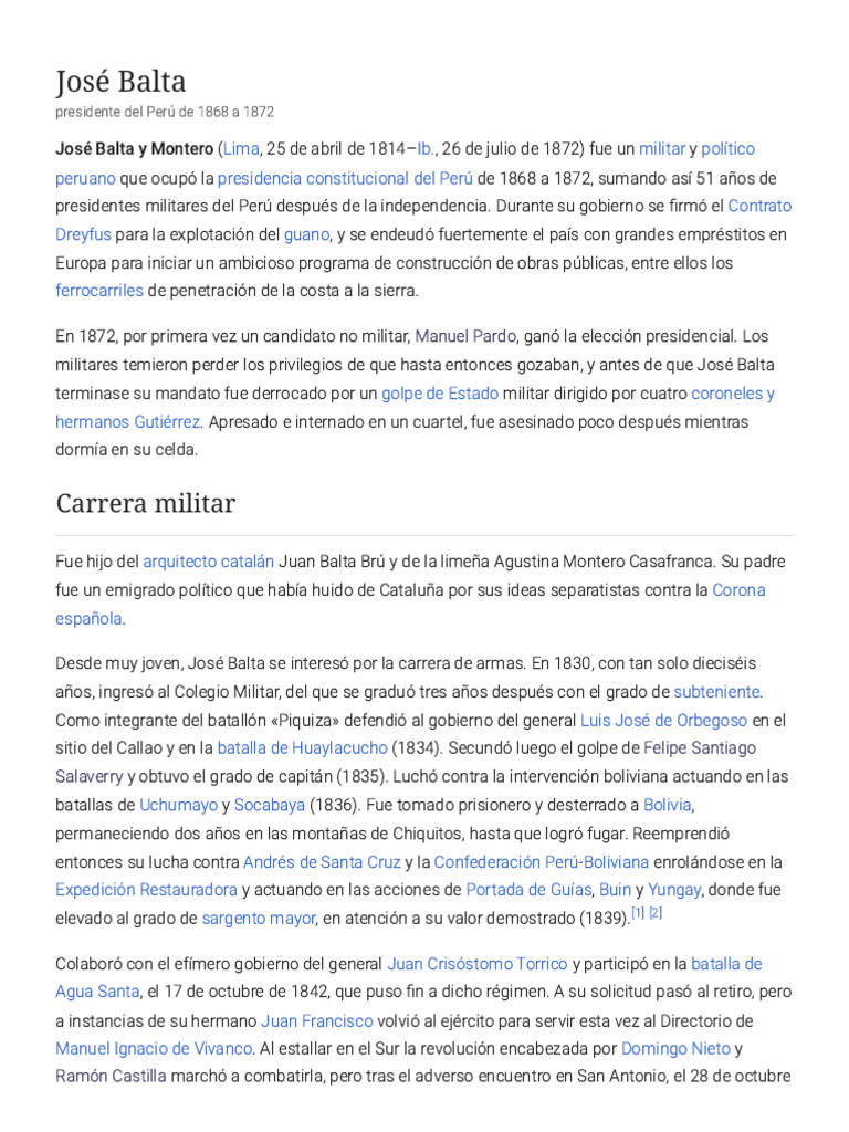 José Balta - Wikipedia, La Enciclopedia Libre | PDF | Perú