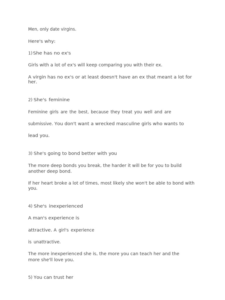 Men, Only Date Virgins. | PDF