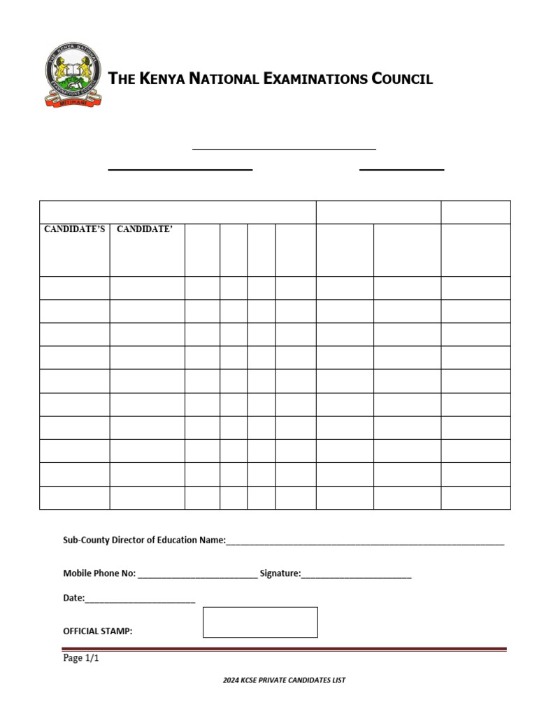 2024 KCSE Private Candidates List | PDF