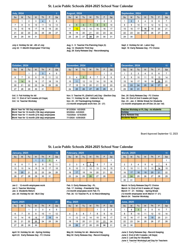 St. Lucie Schools Calendar 2024-2025 | PDF | Holidays | Secular Holidays