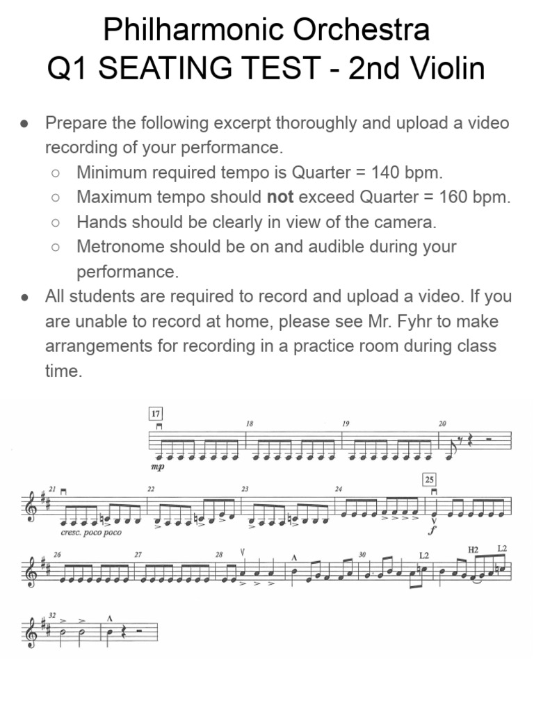 Philharmonic - Q1 SEATING TEST Violin 2 | PDF