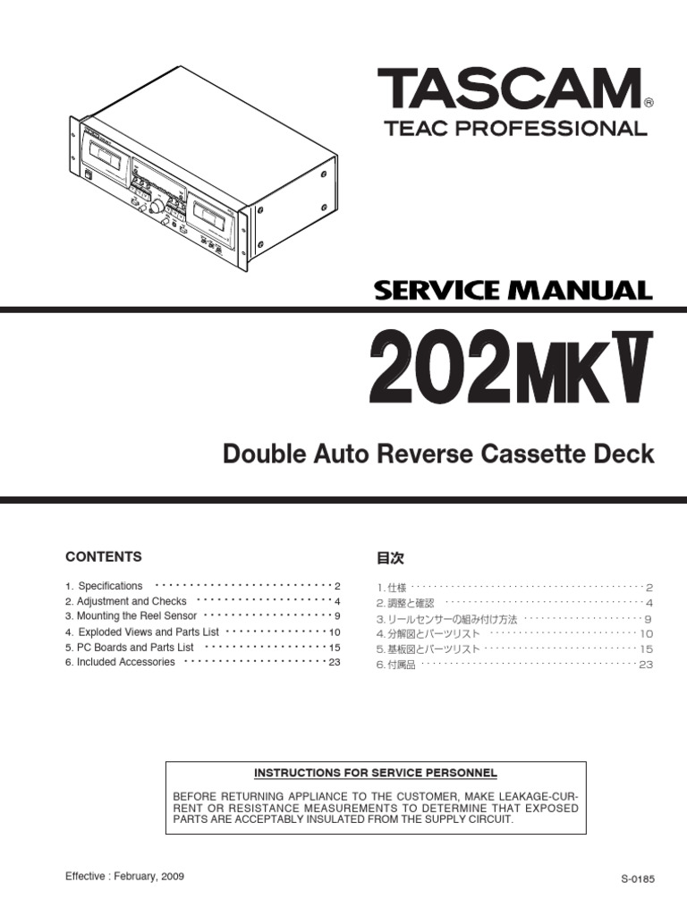 Tascam 202mkv Service Manual | PDF | Sound Production | Electronics