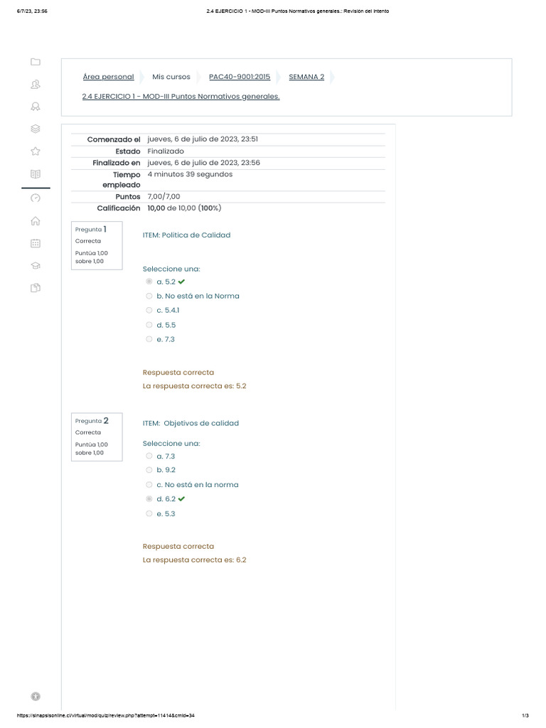 2.4 EJERCICIO 1 - MOD-III Puntos Normativos Generales. - Revisión Del Intento | PDF