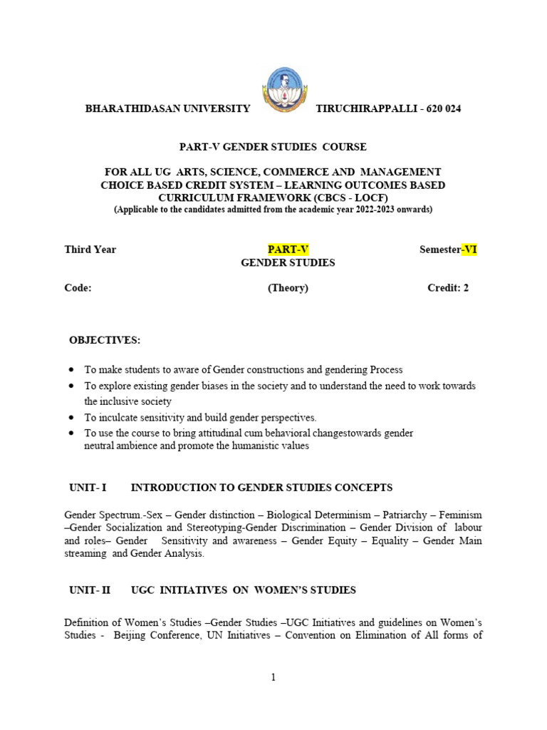Gender Studies 2022 2023 | PDF | Gender | Gender Studies