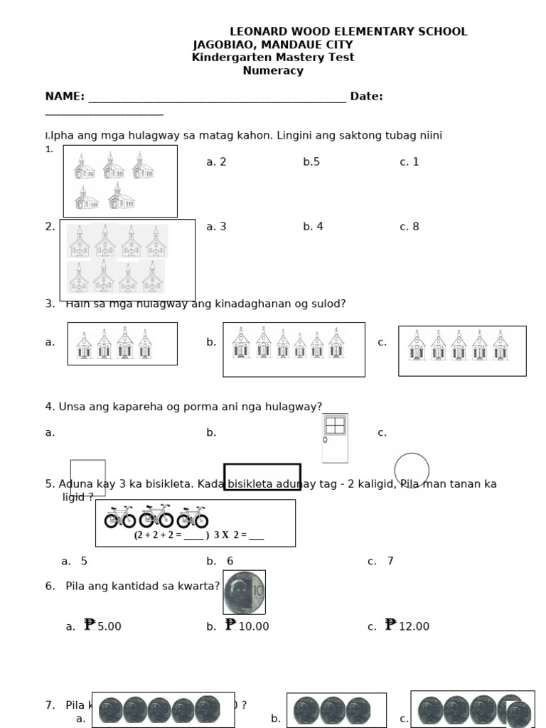 Mastery Test in Kindergarten Numeracy | PDF