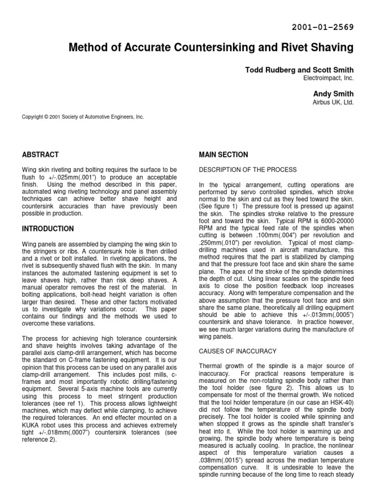 Countersinking and Rivet Shaving | PDF | Rivet | Drill