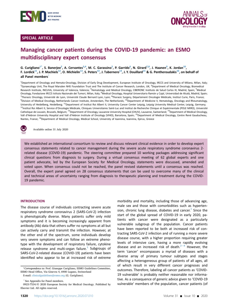 ESMO GUIDELINE | PDF | Infection | Virus