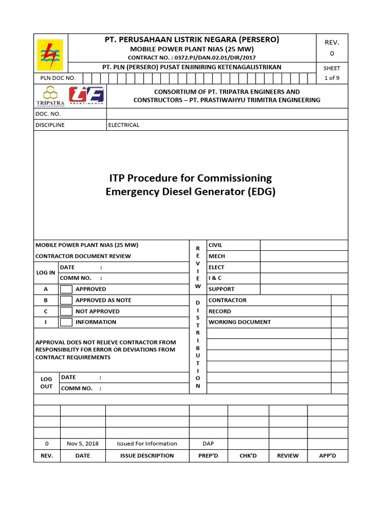ITP For Commissioning of EDG | PDF | Electrical Engineering | Electricity