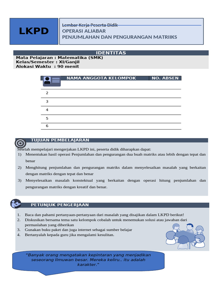LAMPIRAN LKPD PENJUMLAHAN DAN PENGURANGAN | PDF