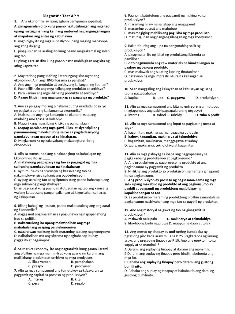 Diagnostic Test AP 9 | PDF