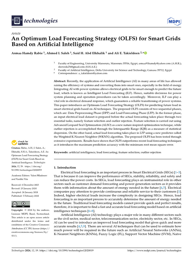 An Optimum Load Forecasting Strategy OLFS For Smar | PDF | Forecasting ...