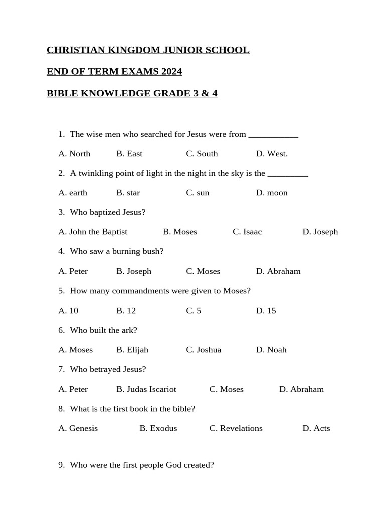 Grade 3&4 Bible Knowledge | PDF | Jesus | Moses