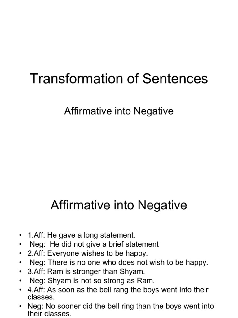 Transformation of Sentences