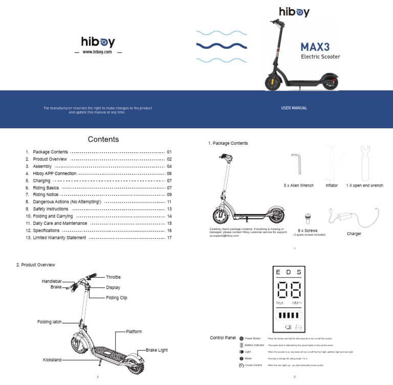 Hiboy MAX3 Electric Scooter Manual | PDF | Traffic | Screw