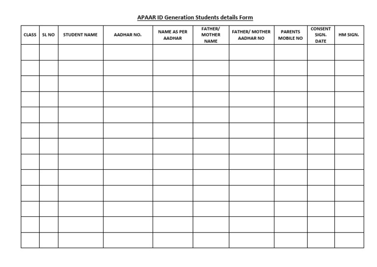 APAAR ID Registration Form for Students | PDF