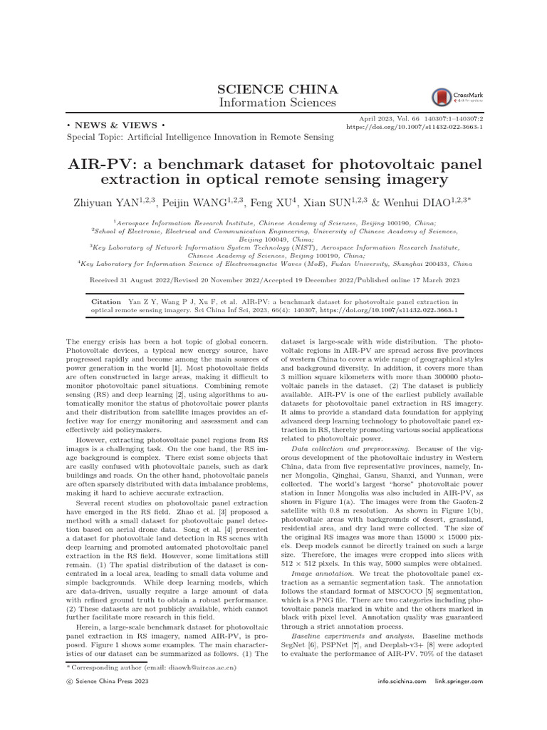 AIR-PV- a benchmark dataset for photovoltaic panels extraction in optical remote sensing imagery ...