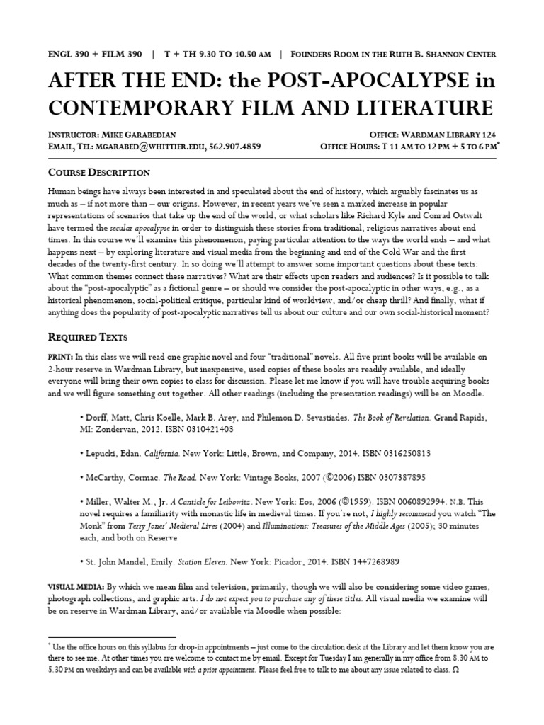 Post-Apocalyptic Film and Literature Course | PDF | Apocalyptic And ...