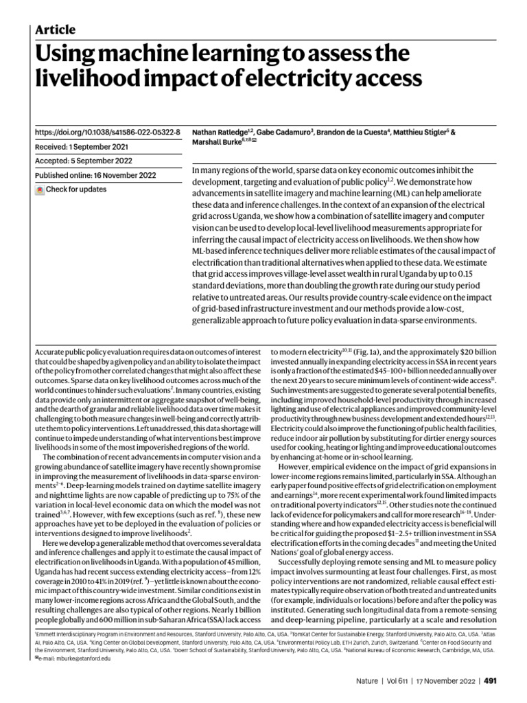 Using machine learning to assess the livelihood impact of electricity access | PDF | Mean ...