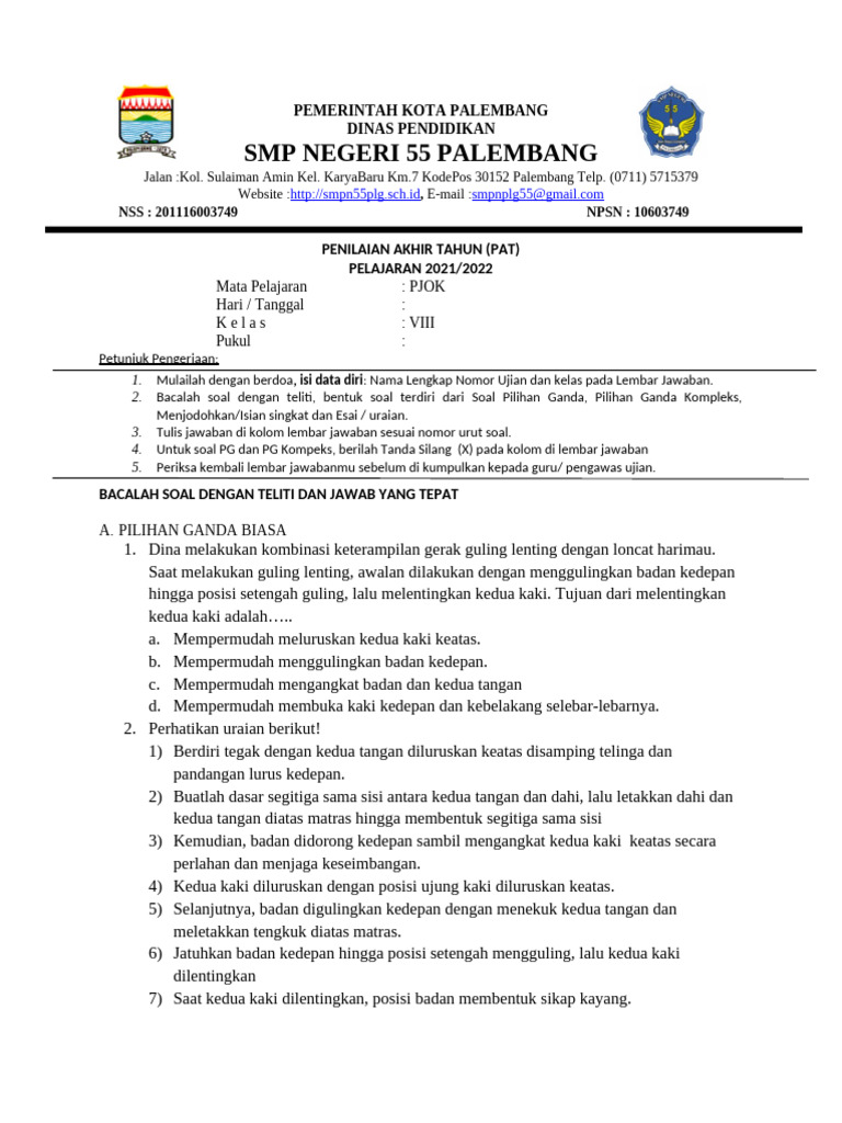 Soal Pat Pjok 2022 8 | PDF