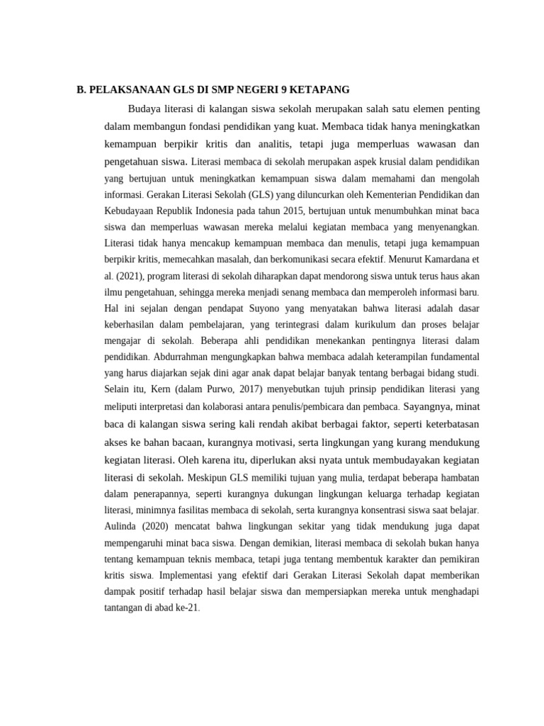 PELAKSANAAN GLS DI SMP NEGERI 9 KETAPANG | PDF