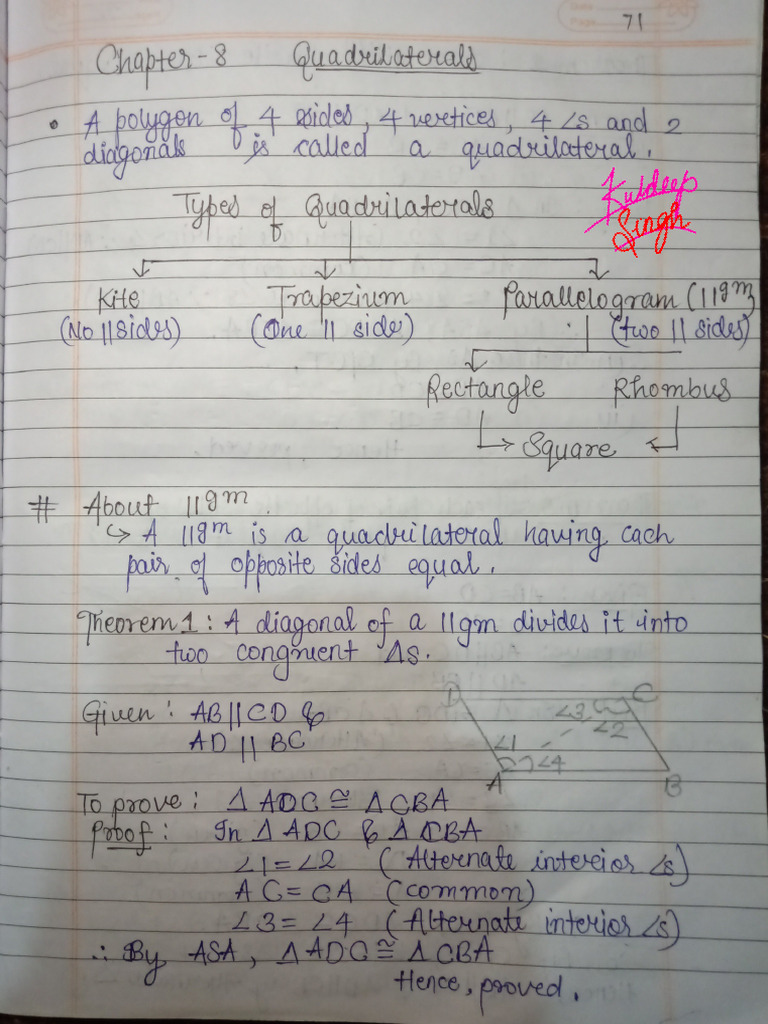 Maths ch 8 Quadrilateral class 9th by Kuldeep Singh | PDF