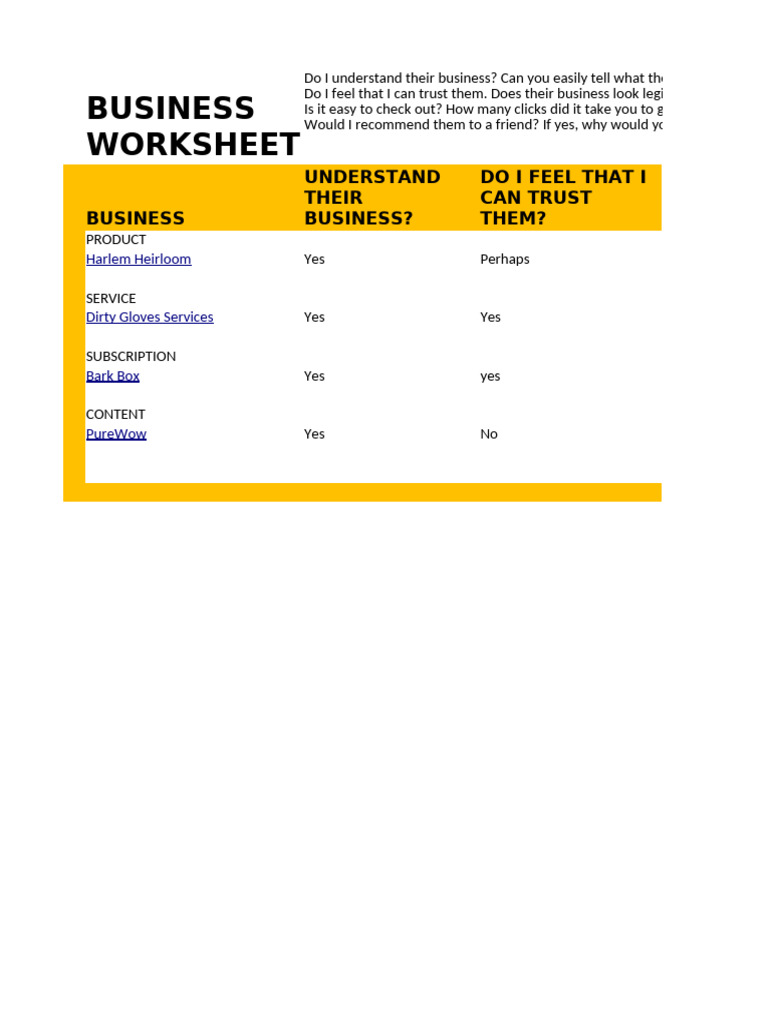 1 Business Worksheet | PDF