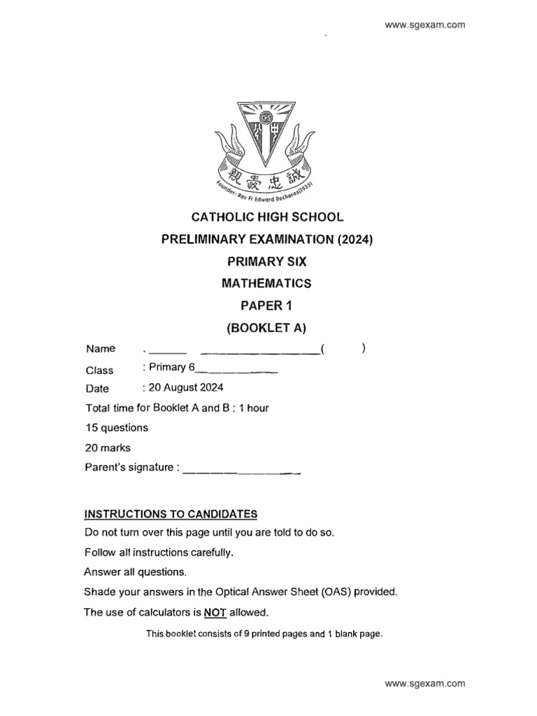 Kim_Catholic High Exam Math | PDF