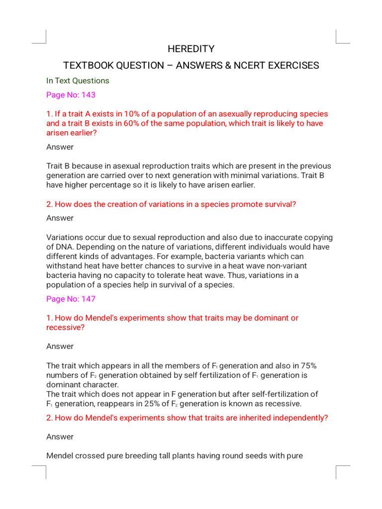 HEREDITY Class 10 Biology | PDF | Sex | Reproduction
